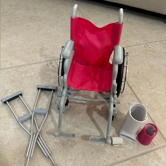 Toys | American Girl Authentic Pink Wheelchair With Crutches Cast Boot ...